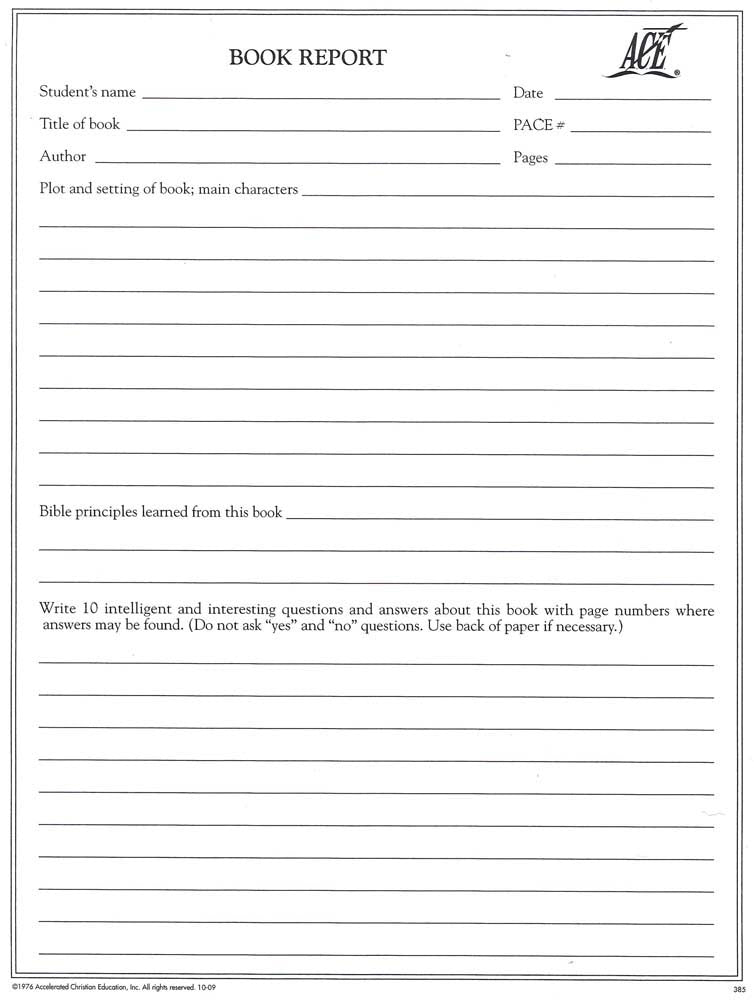 Book Report Form (Ind) – Christian Education Europe Shop